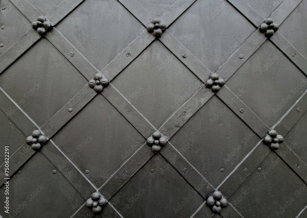 Wrought iron door with grid pattern. medieval style with rivets and ...