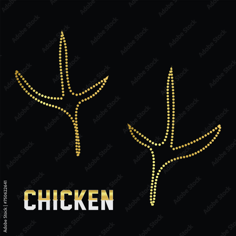 Multipurpose golden color rooster chicken footprint outline dot icons ...
