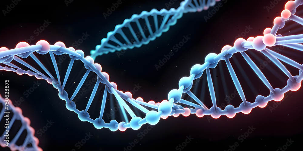 Abstract animated construction of a DNA molecule from particles ...