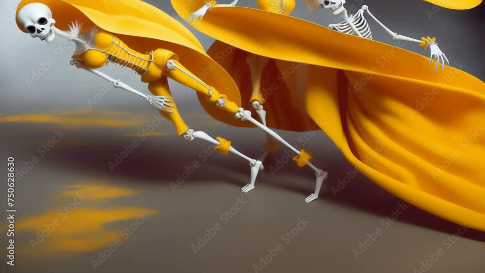 Generative ai animation of skeletons dressed with yellow ropes ...