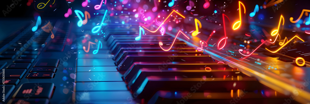 musical keyboard and colourful music notes Stock Illustration | Adobe Stock