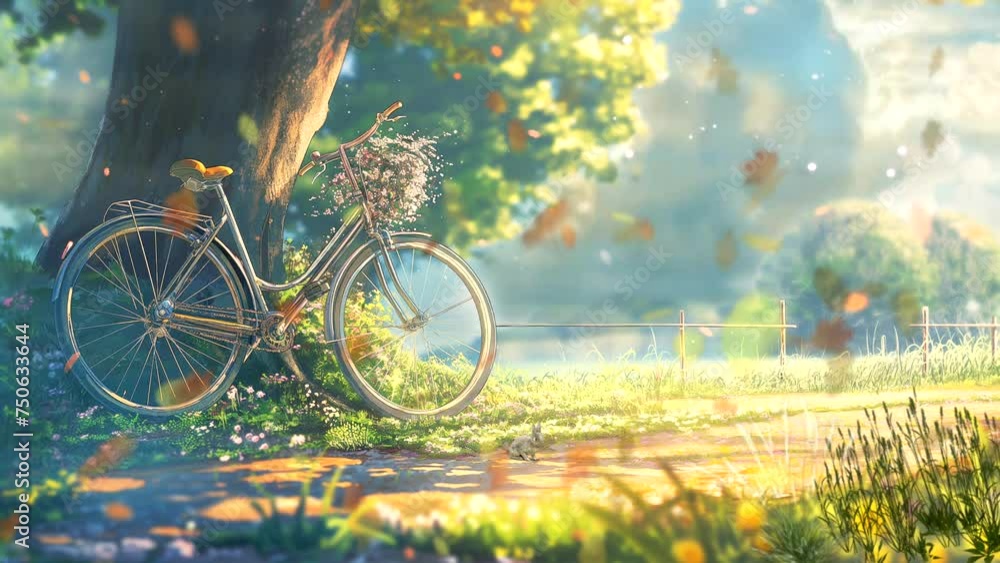 This picture depicts an old bicycle. The background is a rural dirt ...