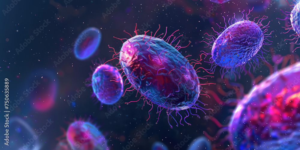 Abstract Microscopic Amoebas in Vivid Colors. Close-up 3D rendering of ...