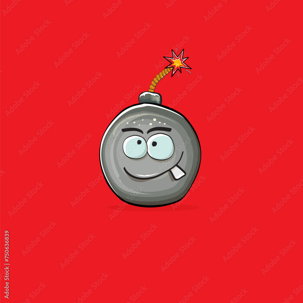 Cartoon burning bomb characters isolated on red background. Funky bomb ...
