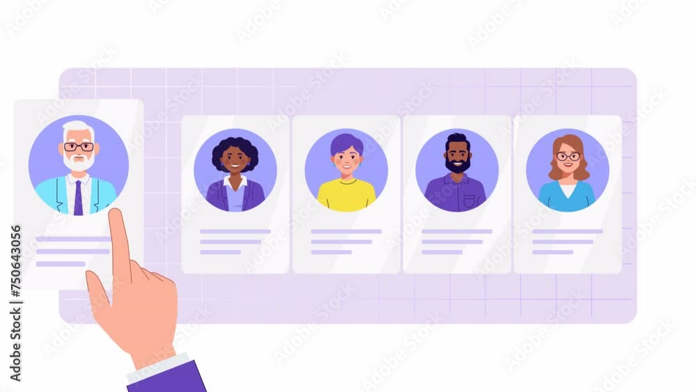 Animation of curriculum vitae profiles with photo. Hiring concept, new ...