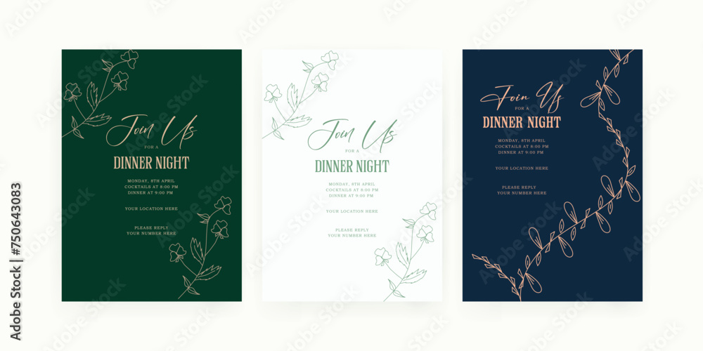 Dinner party invitation card template with luxury. floral. gold. Party ...