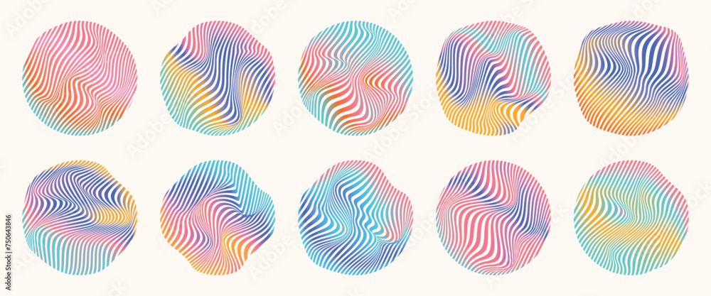 Shapes. Deformed vector figures. Gradient transitions. Y2k style. Retro ...