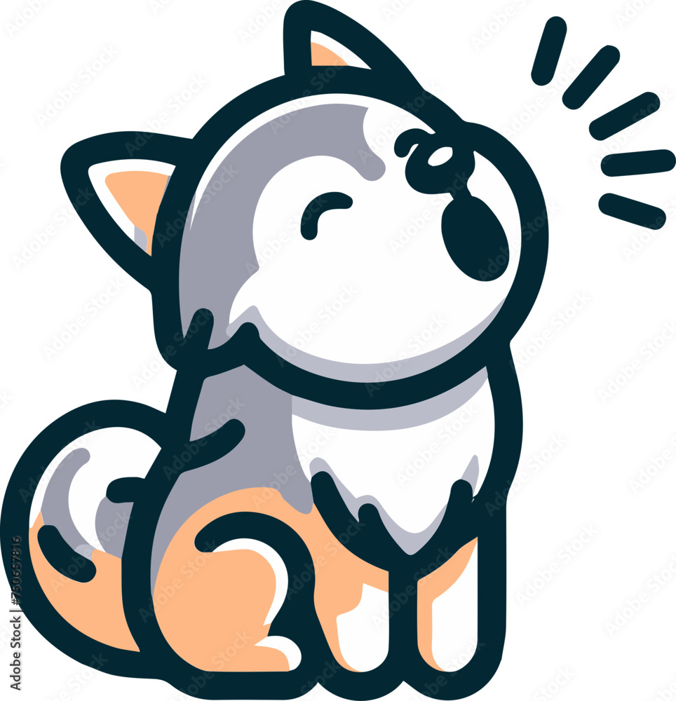 Cute illustration of a cartoon husky puppy howling, with expressive ...