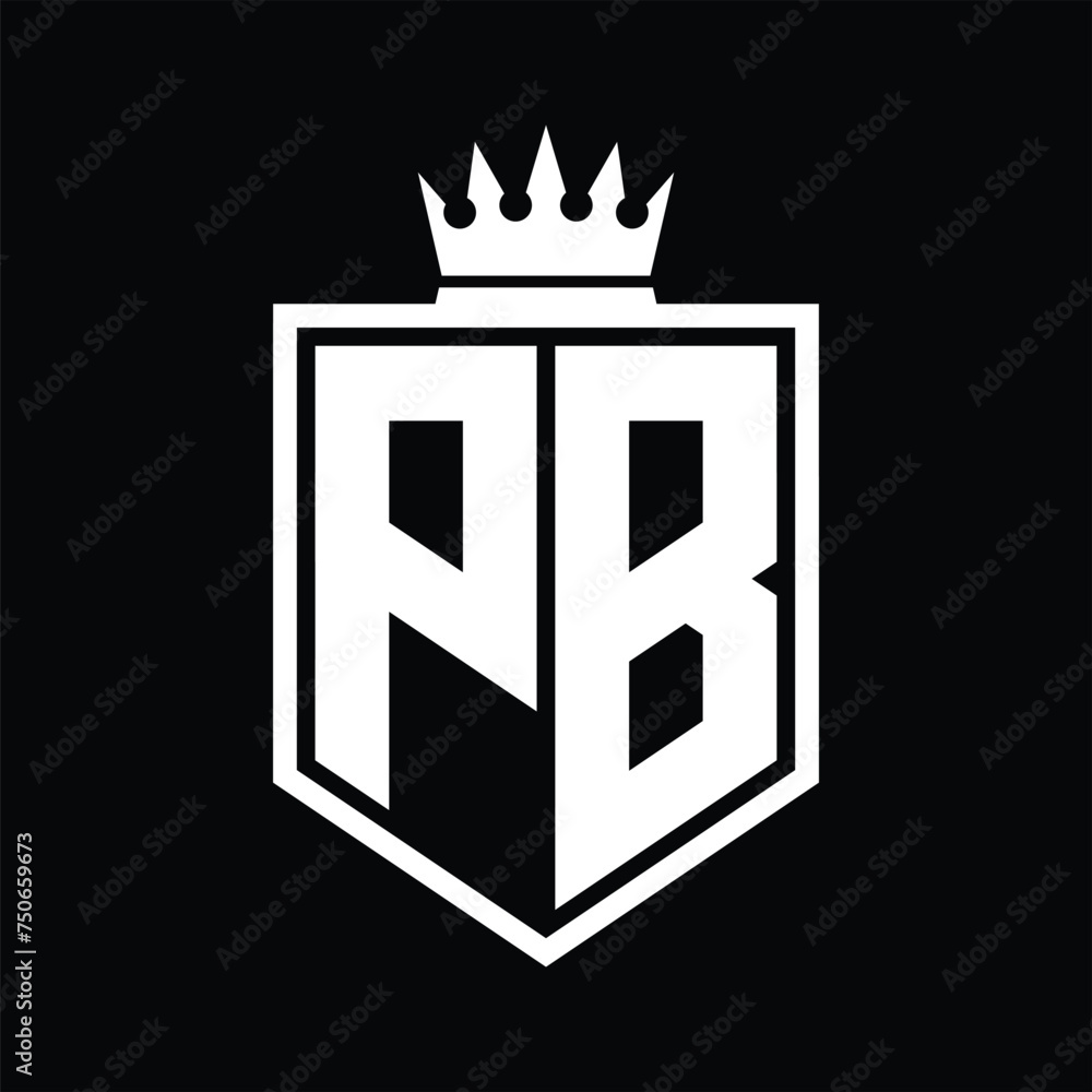 PB Logo monogram bold shield geometric shape with crown outline black ...