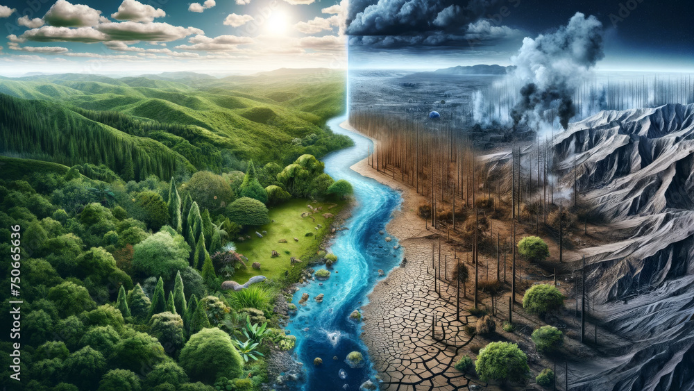 Visualizing the Impact of Global Warming on Natural Landscapes Stock ...