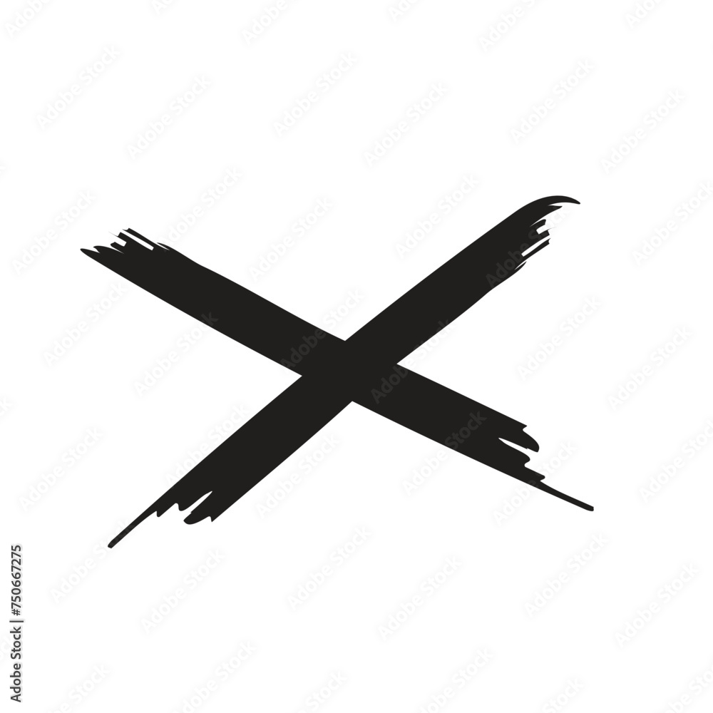 Cross sign element. Red grunge X icon, isolated on white background ...