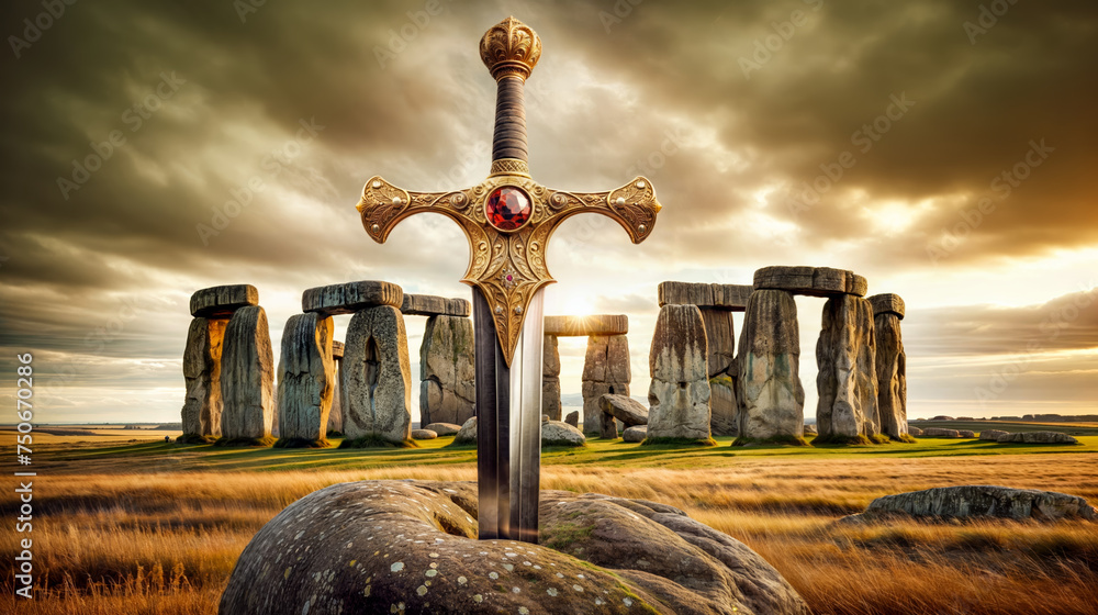 Excalibur - The Sword in the Stone. Majestic, ornate sword stands ...