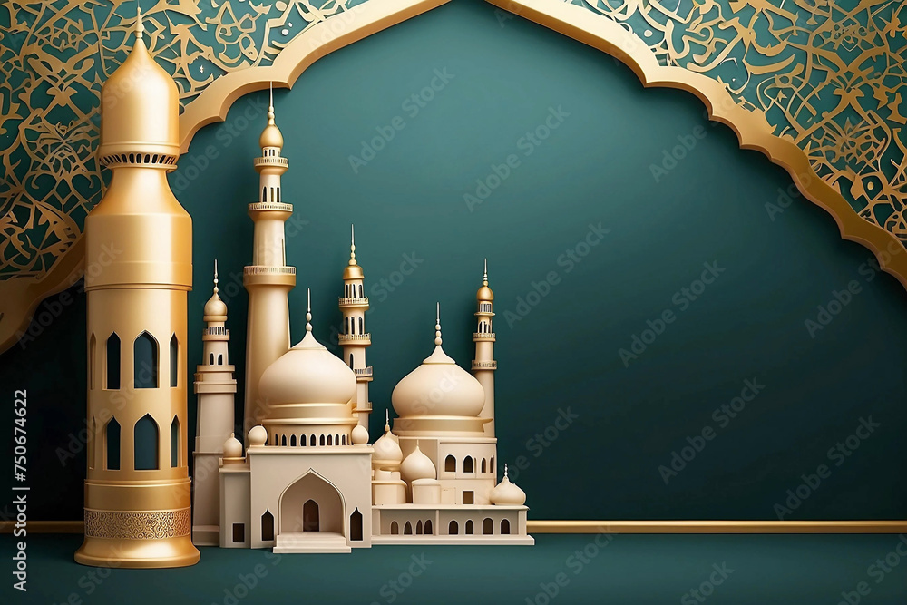 Eid Mubarak simple elegant and luxury with a mosque gold and 3d islamic ...