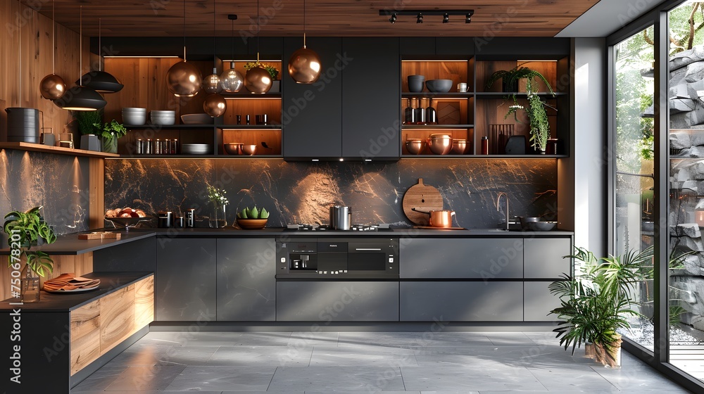 Black wooden color kitchen,home interior design background kitchen ...