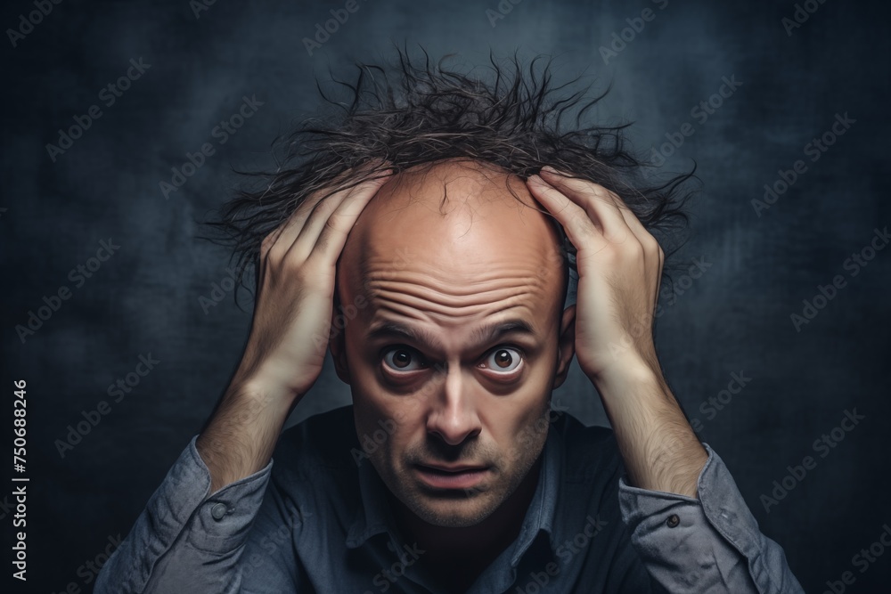 Man is terrified and worried about hair loss. Male problem of losing ...