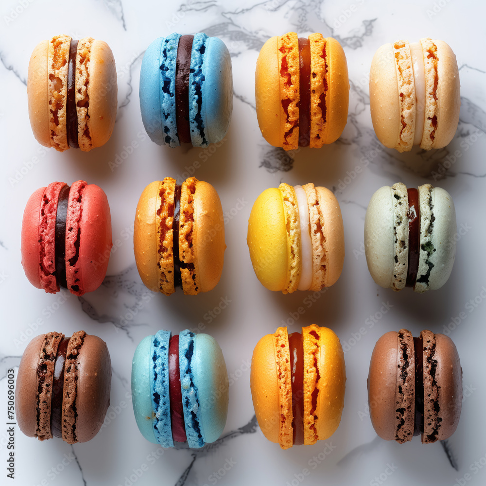 Colorful Delight: Vibrant Macarons Arranged in Bold Vertical Stripes, a ...