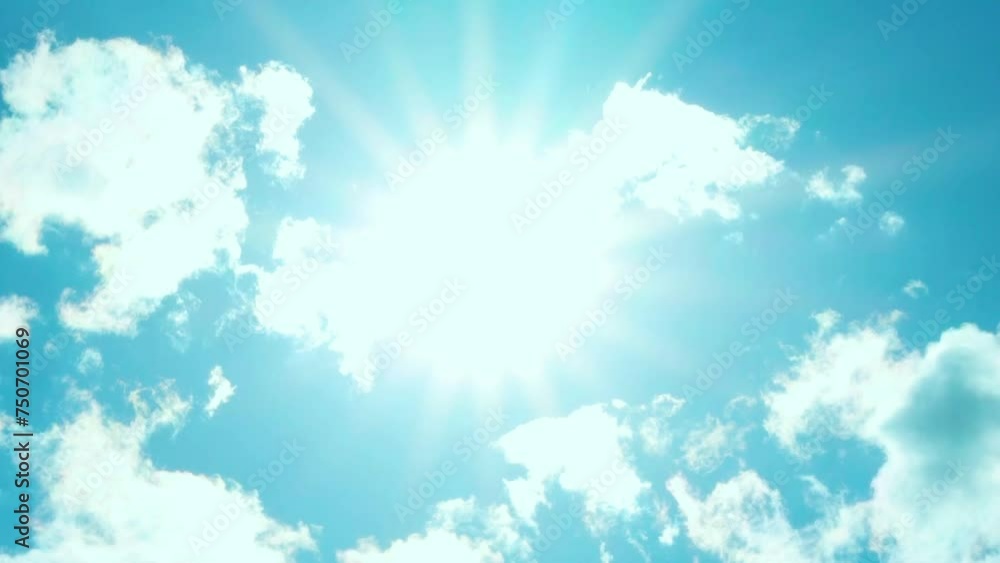 Sun Sunlight Sun Rays Glare White Fluffy Clouds and Blue Sky Time Lapse ...