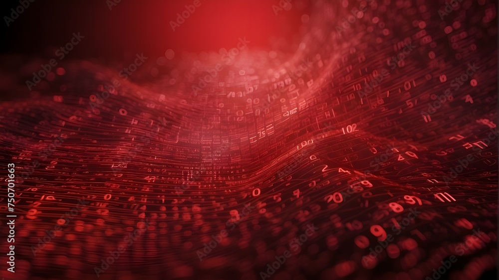 Red abstract background with numbers in binary code, Hacking, malware, cyber attack, data breach ...