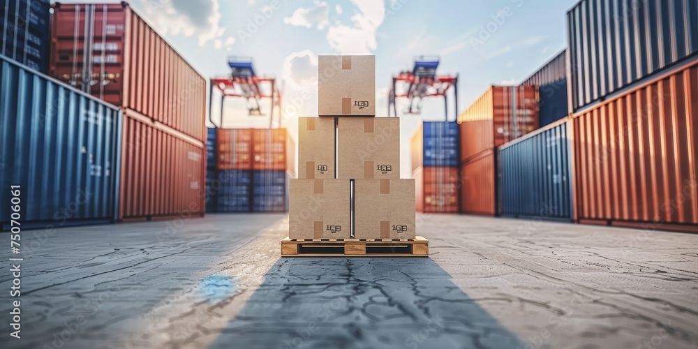 Logistics of filling shipping containers with packing boxes Stock Photo ...