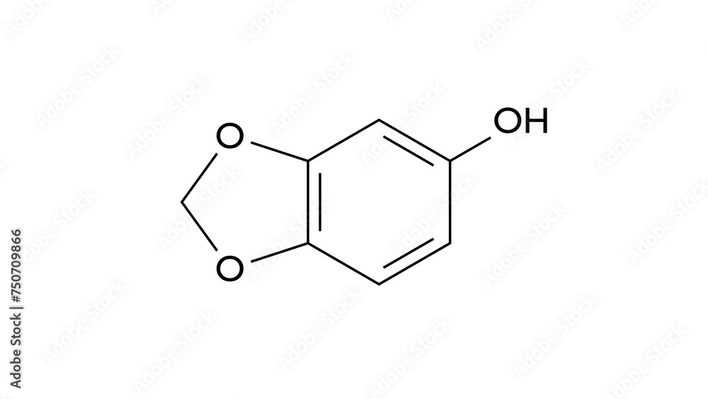 sesamol molecule, structural chemical formula, ball-and-stick model ...