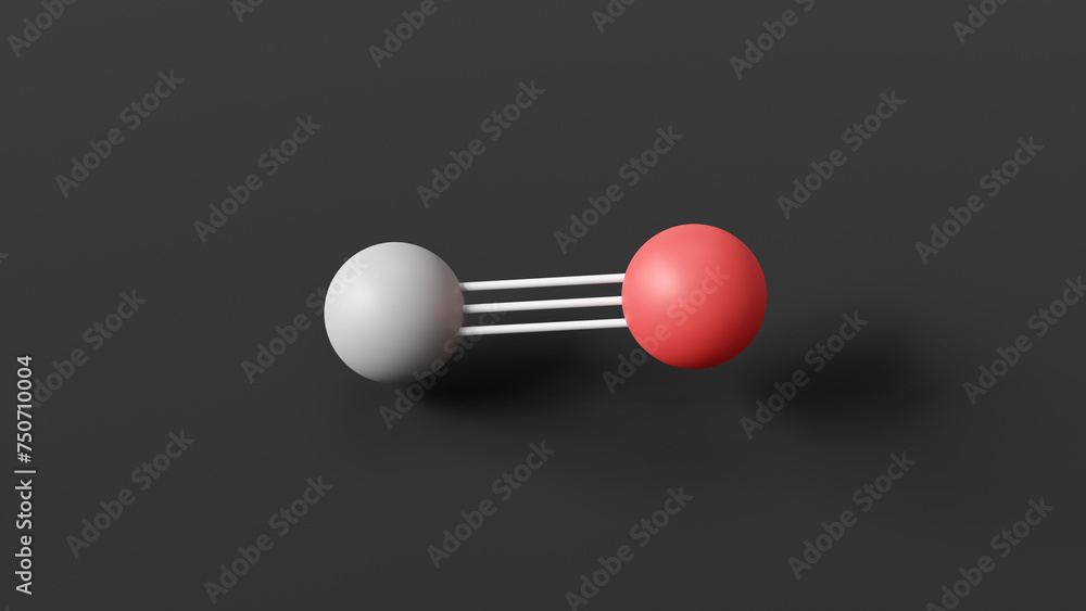 carbon monoxide molecular structure, poisonous gas, ball and stick 3d ...