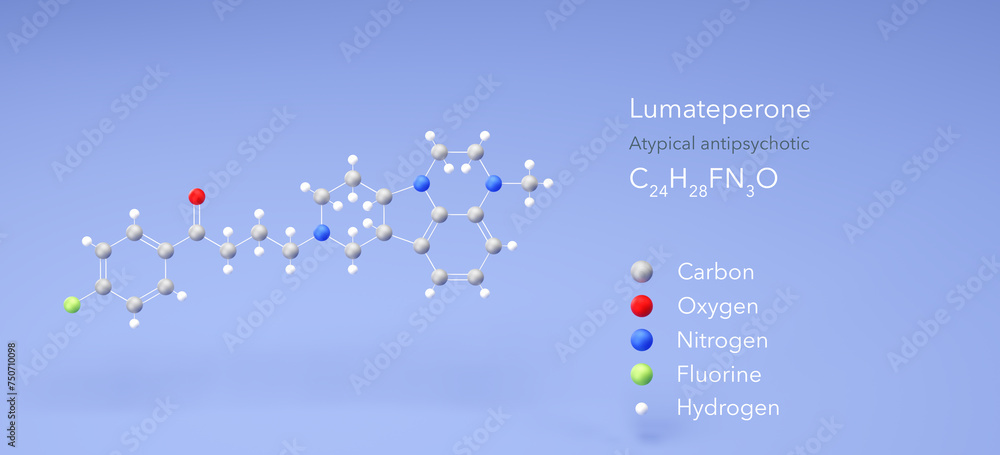 lumateperone molecule, molecular structures, atypical antipsychotic, 3d ...