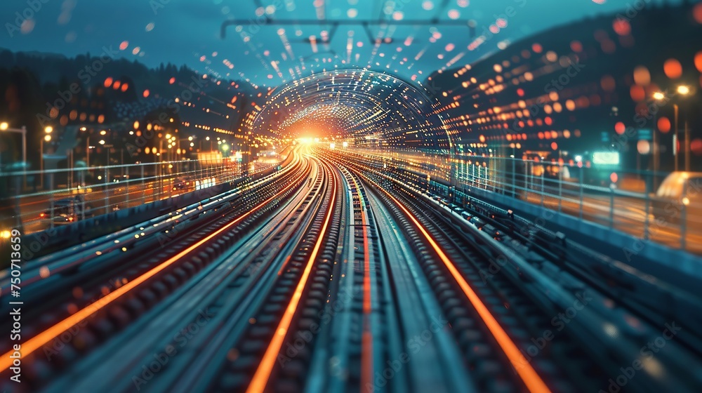 Holographic data overlays on a high-speed maglev train in an industrial ...