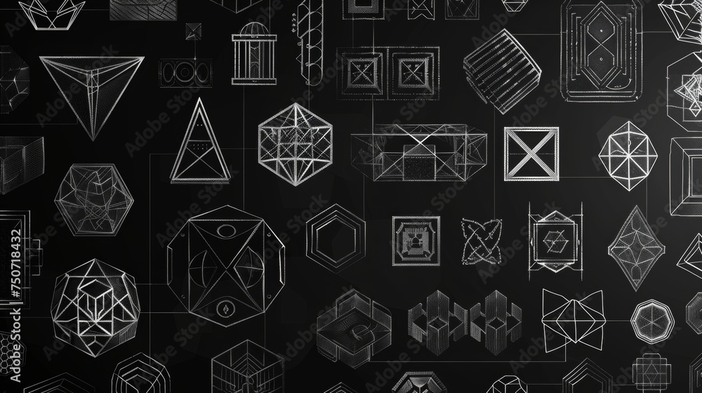 dark background of platonic solids and sacred shapes Stock Illustration ...