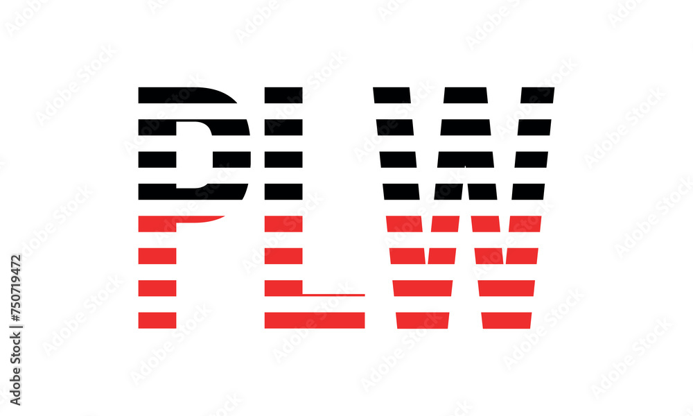 PLW three initial letter iconic line negative space minimal logo design ...