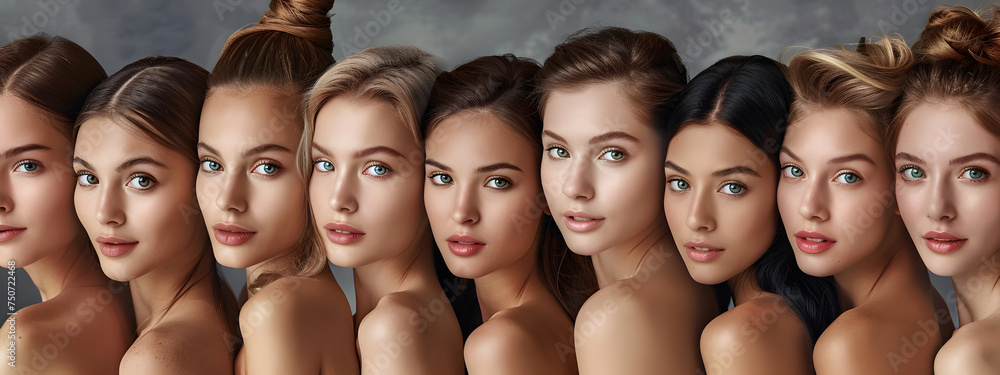 A diverse group of women multi-ethnic with different hairstyles and ...