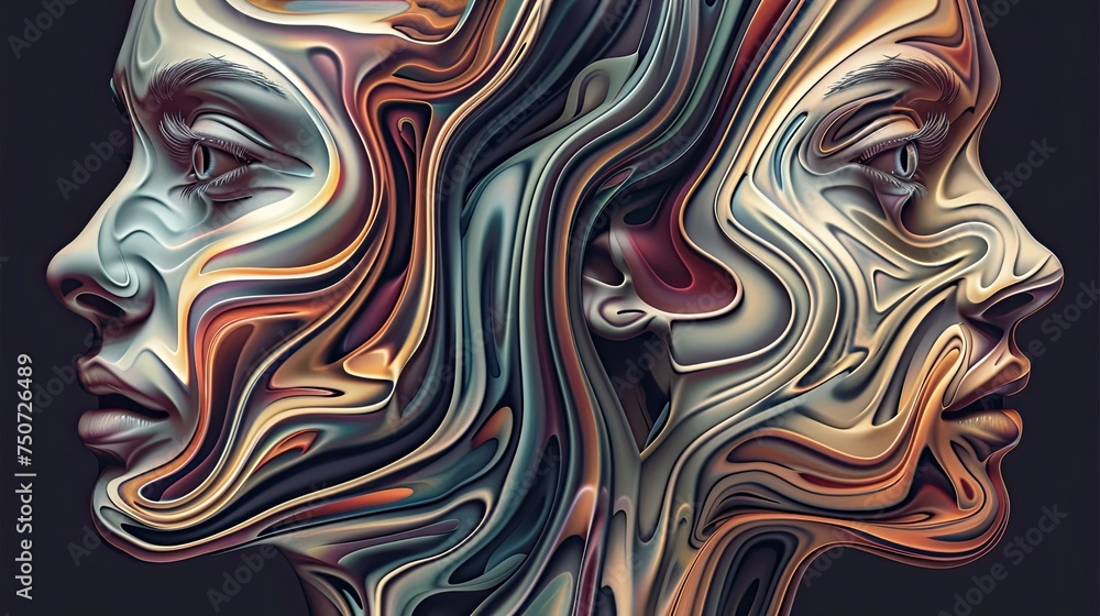 Abstract background dissociative identity disorder, two female faces ...