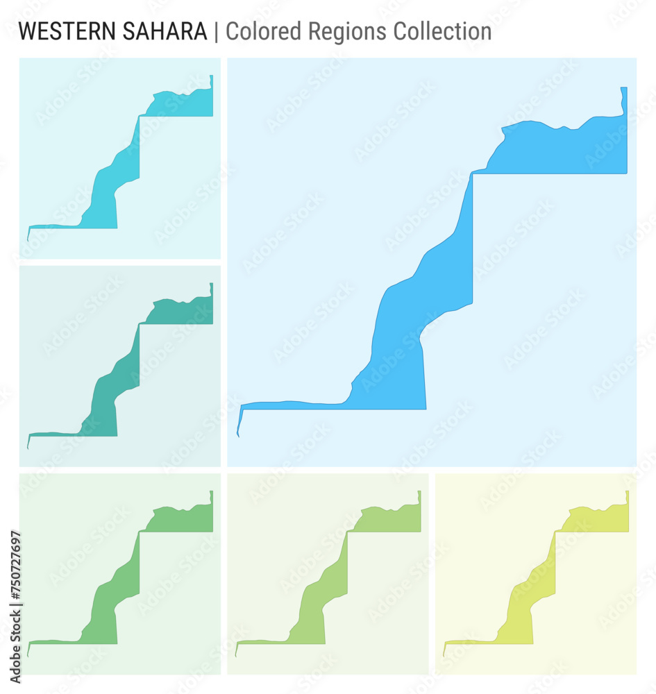 Western Sahara map collection. Country shape with colored regions ...