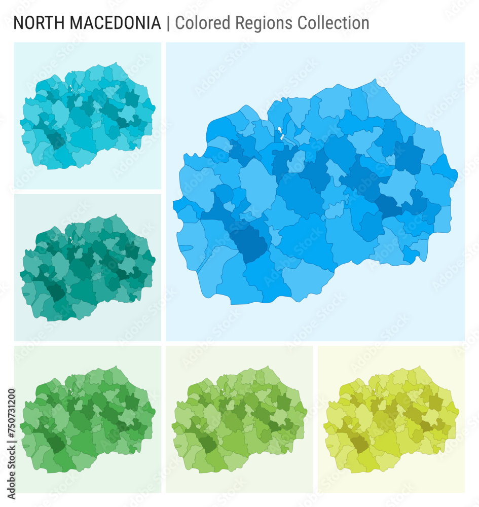 Macedonia map collection. Country shape with colored regions. Light ...