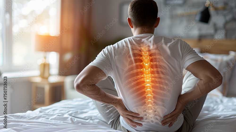 Pain in the lumbar spine and spinal cord. Human back pain, Man with ...