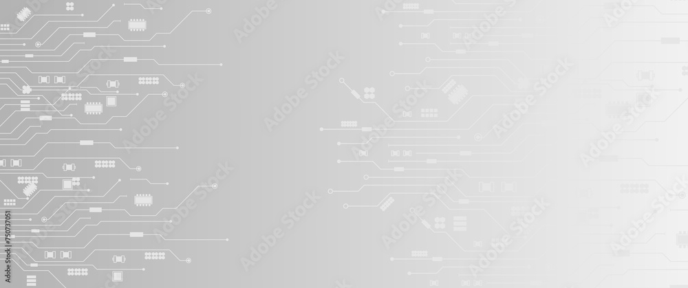 Abstract Technology Circuit board background. Grey white Abstract ...