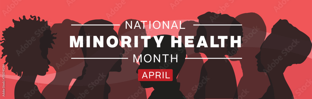 National Minority Health Month banner design with silhouette of ...