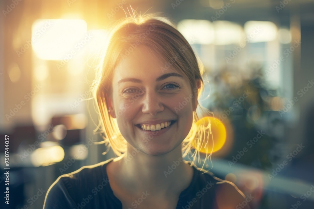 35 year old British woman smiling and looking in the camera before a ...