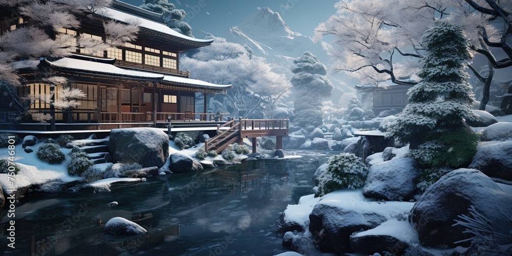 Onsen ryokan or a traditional classic modern Japanese house with ...