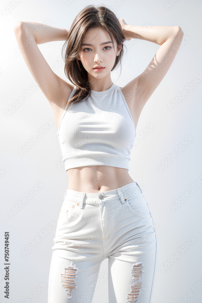 Gorgeous Young Female Model - Fashion or Cosmetics Model - White Top ...
