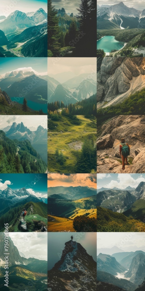 Collage of photos,mountains, river, nature, in blue, aesthetics ...