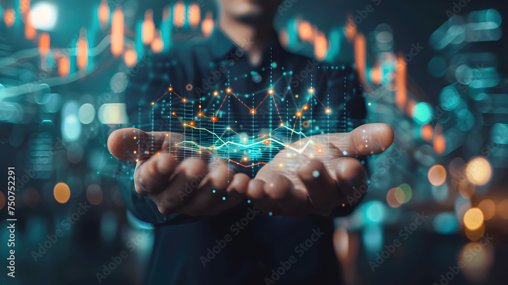 Businessman holding a Data analytics report, key performance indicators ...