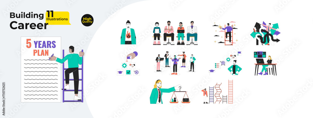 Career building 2D linear illustrations concepts bundle. Job candidates ...