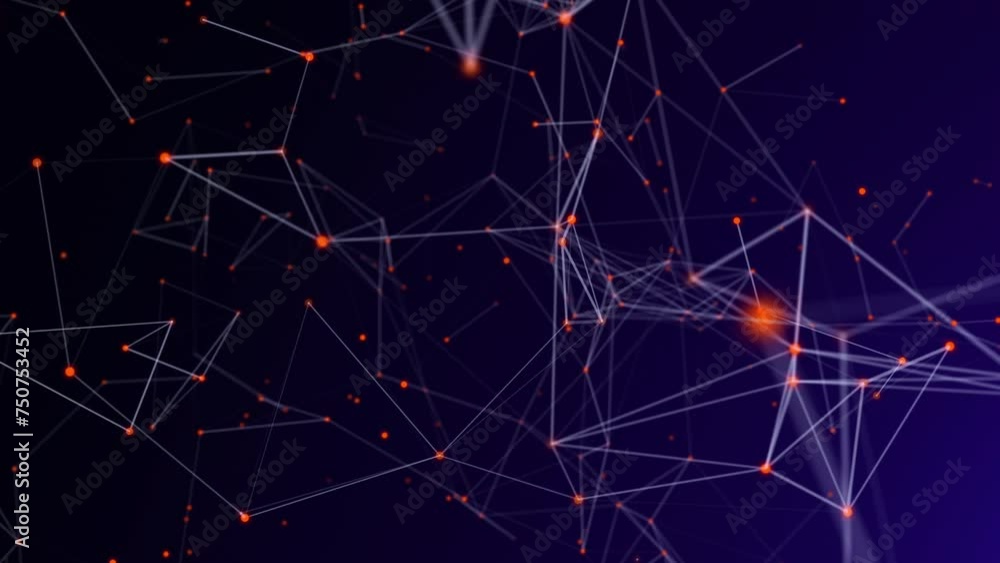 Abstract Technology Digital Polygon Plexus Flickering Glow Orange Dot Communication Network ...