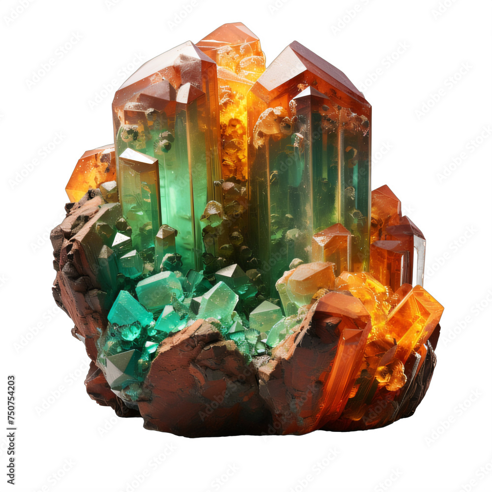 cluster of green and orange crystals on a transparent background png ...