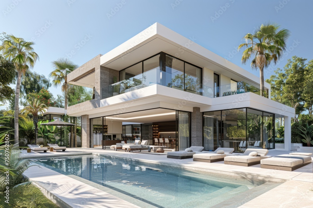 exterior perspective view af a very modern villa in marbella, two ...