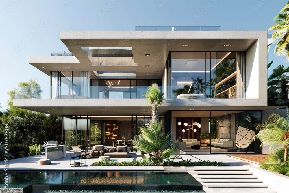 exterior perspective view af a very modern villa in marbella, two ...