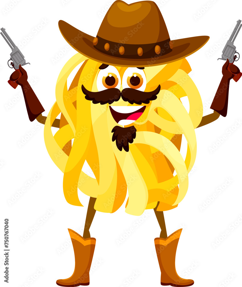 Cartoon tagliatelle Italian pasta cowboy and sheriff, bandit and robber ...