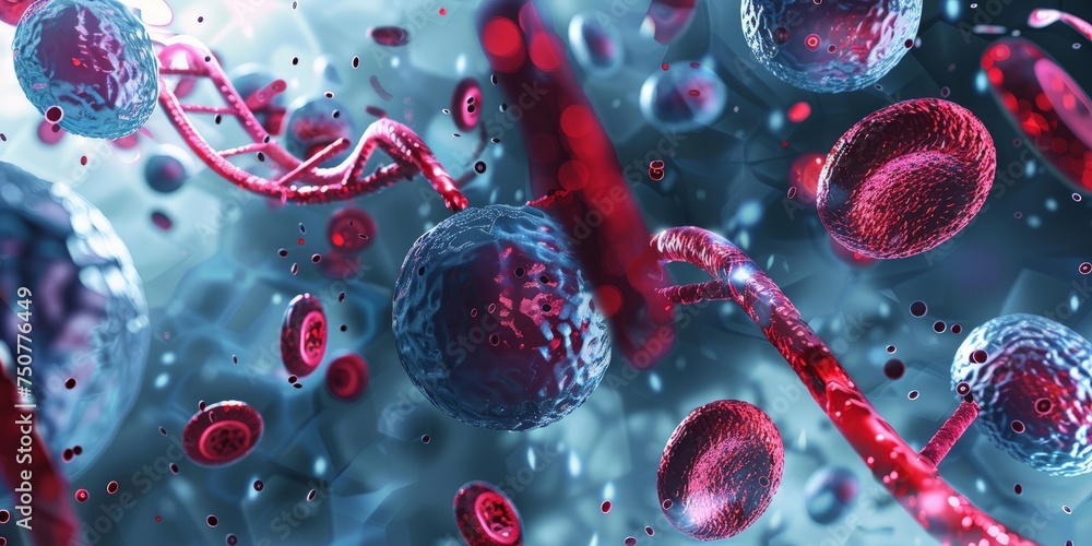 A collection of red blood cells interacting within the circulation ...