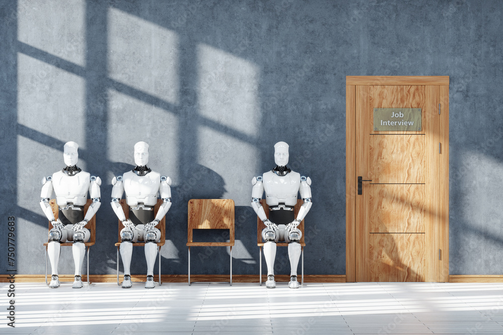 Concept Robots and artificial intelligence are taking away jobs. Robots ...