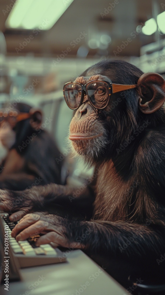 Computer Lab. Monkeys Typing Away in a Digital Era. Step back in time ...